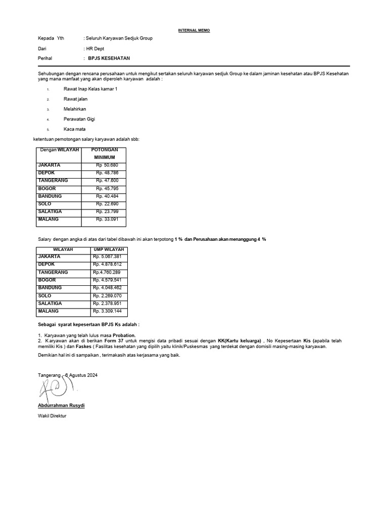 Internal Memo BPJS KS | PDF