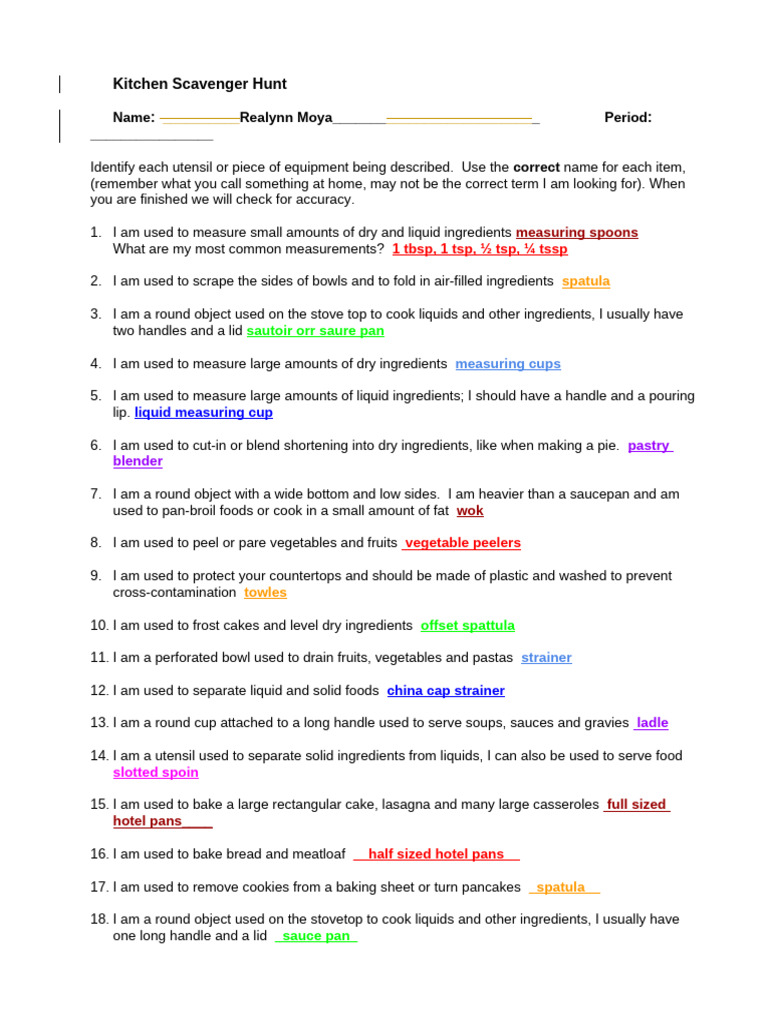 - Tool Scavenger Hunt - 19366090 | PDF | Kitchen Utensil | Foods