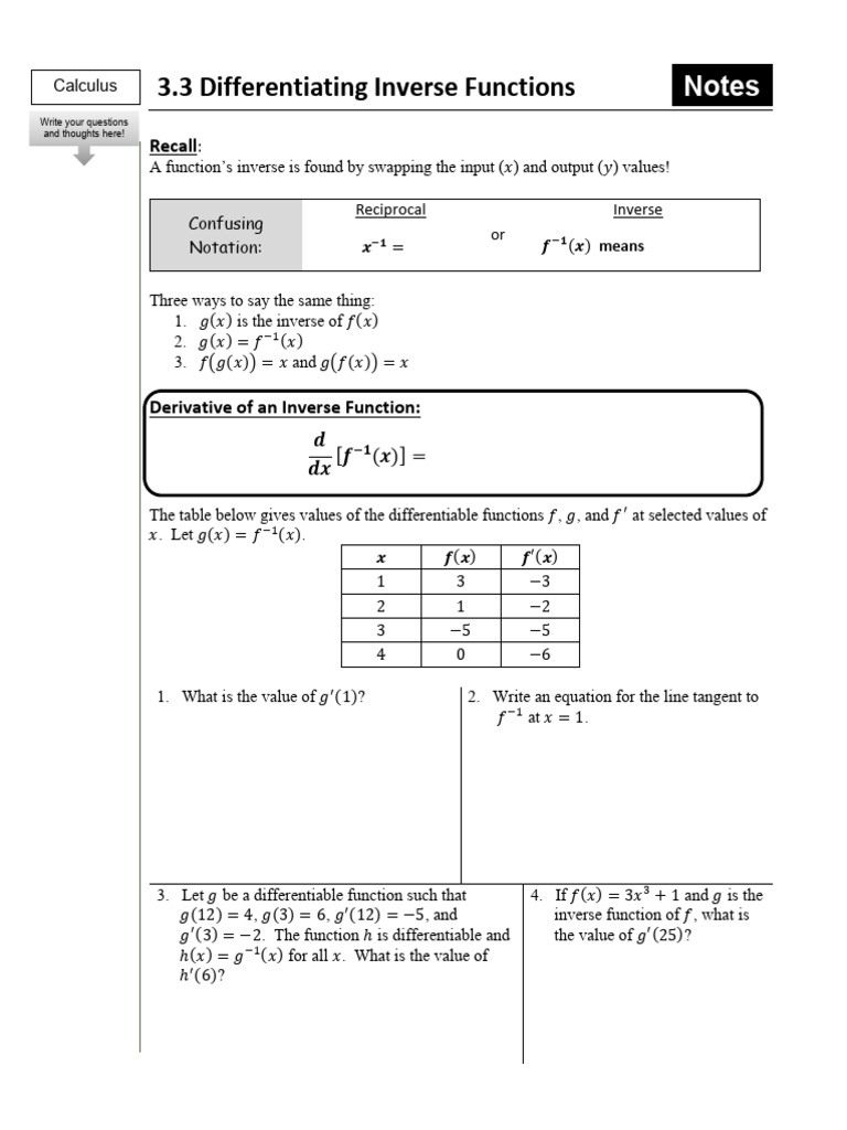 Inverse Function Differentiation Guide | PDF | Derivative | Function ...