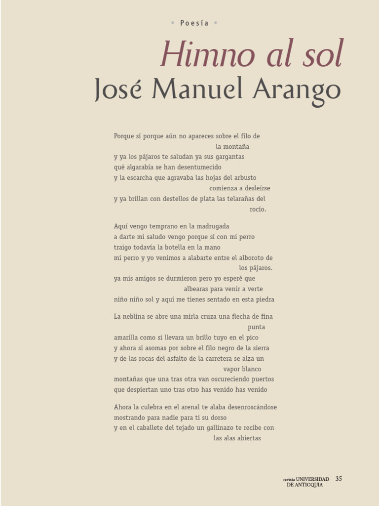 Himno al Sol: Poema de José Manuel Arango | PDF