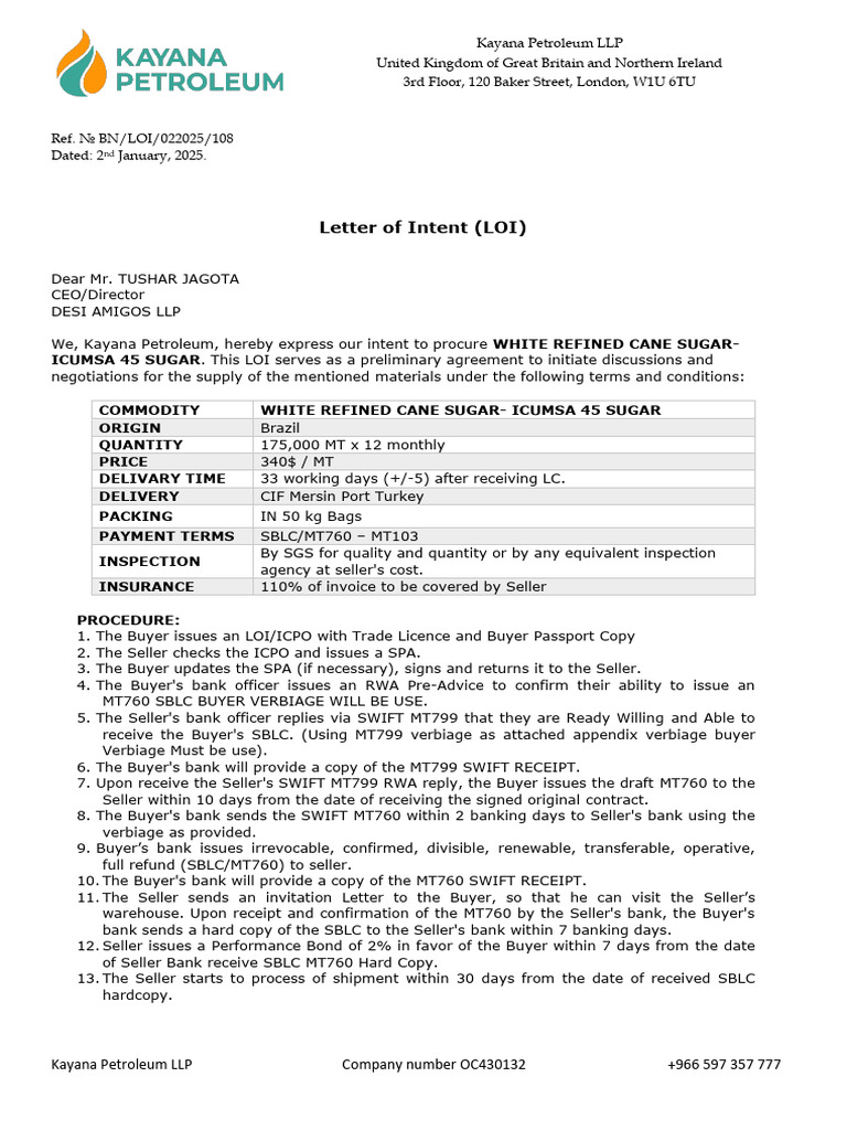 LOI Format | PDF | Letter Of Credit