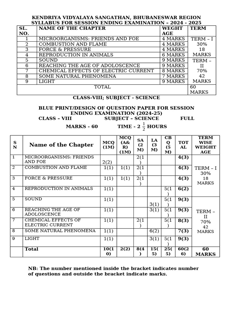 Class 8 Science Blueprint 2025 | PDF | Combustion | Oxygen
