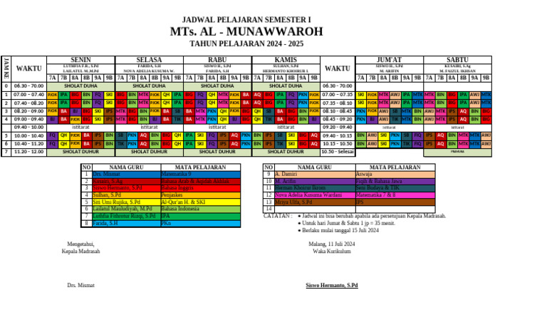 JADWAL 2024-2025 Semester 1 - Warna New | PDF