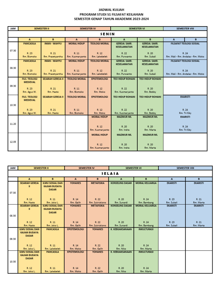 Jadwal Kuliah Semester Genap 2023-2024 | PDF