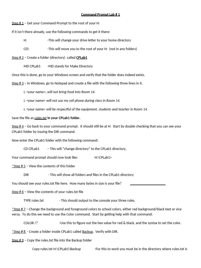 Command Prompt Lab | PDF | Computer File | Directory (Computing)