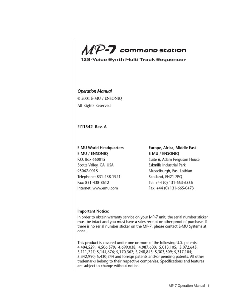Emu mp7 Manual | PDF | Synthesizer | Modulation