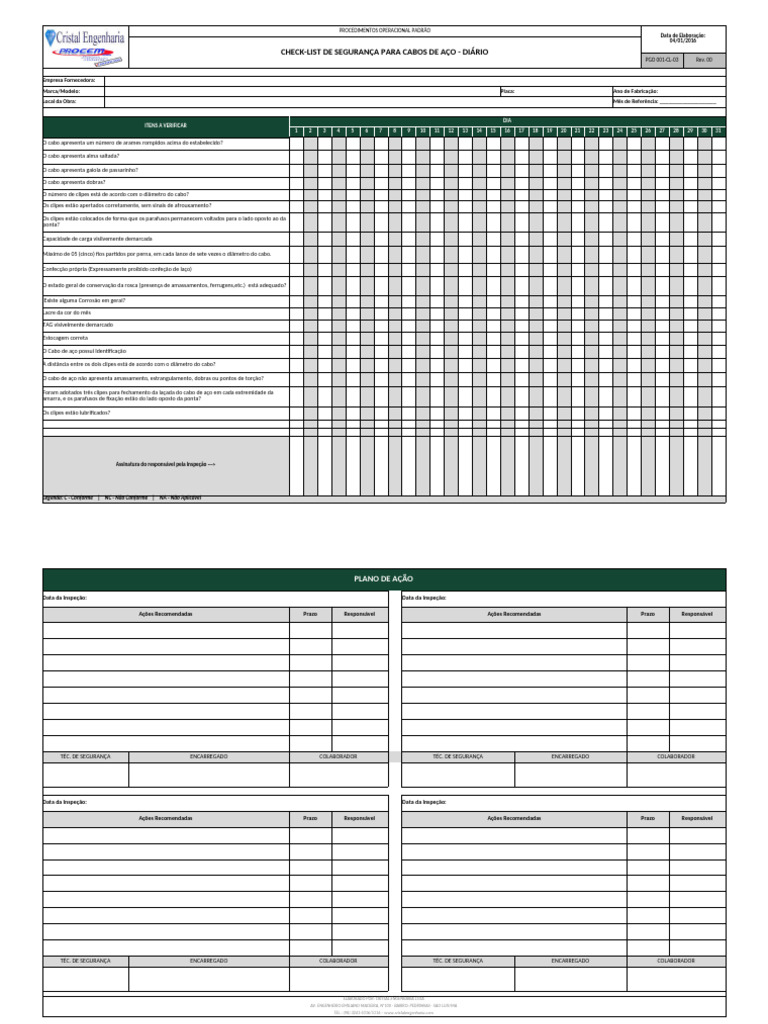 PGO 001-CL-03-Rev.00 - Check List - Cabos de Aço - Diário | PDF