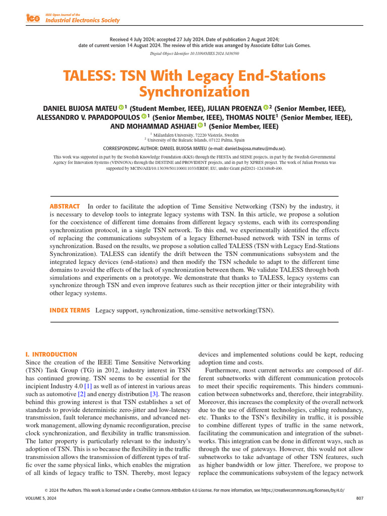 TALESS TSN With Legacy End-Stations Synchronization | PDF | Computer Network | Computing