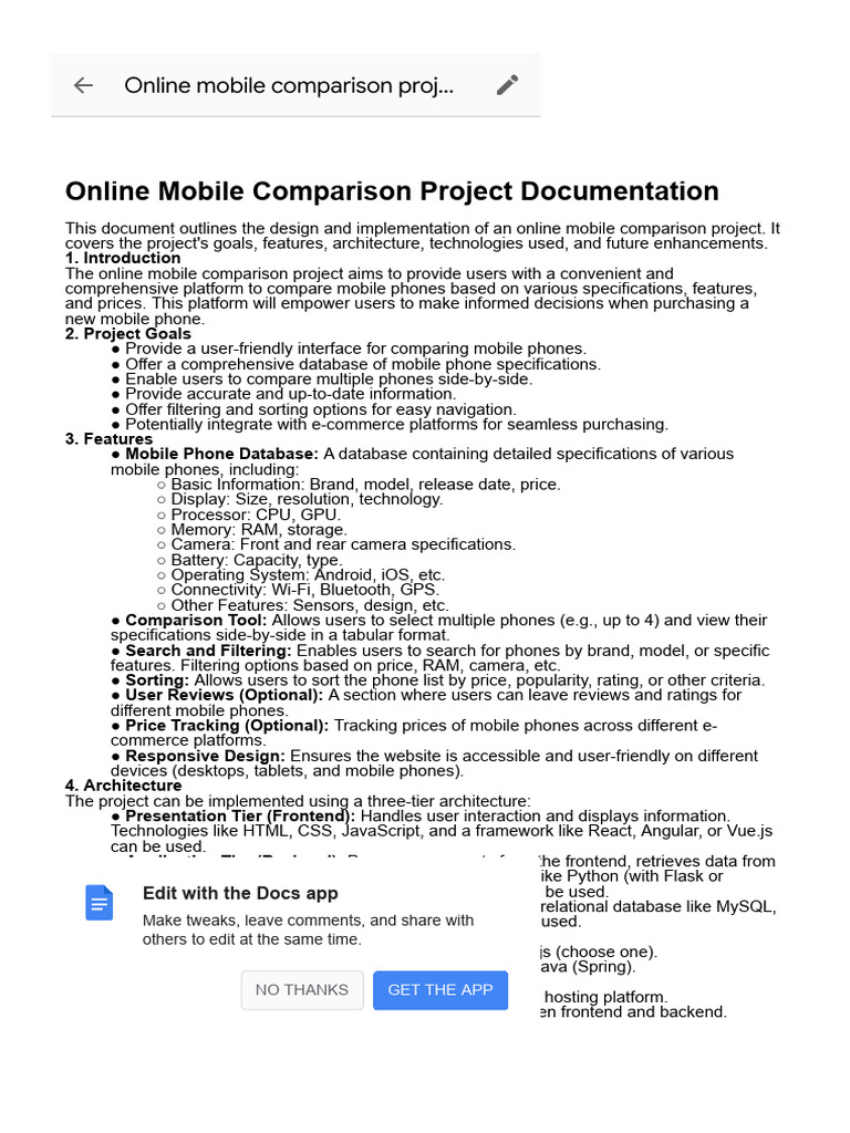 Online Mobile Comparison Project Documentation | PDF | Smartphone ...