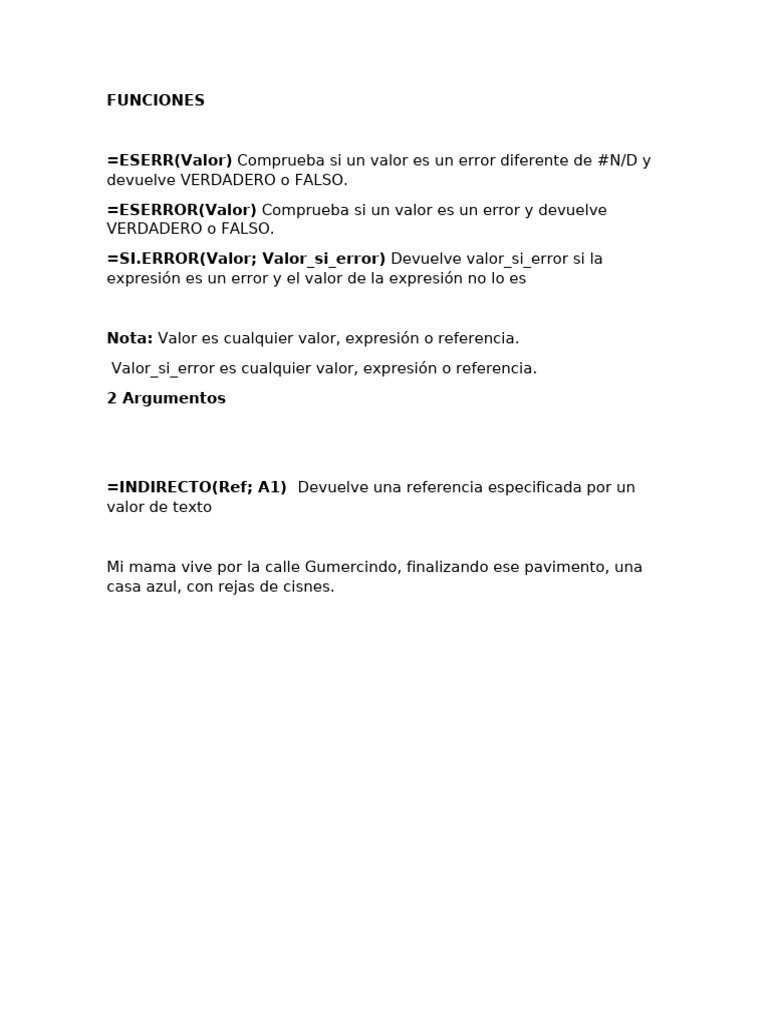 Funciones de error en Excel | PDF