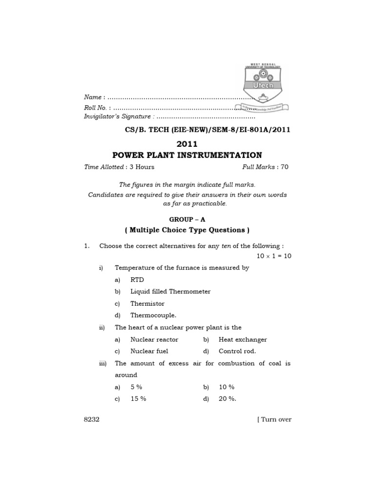 Power Plant Instrumentation Exam Guide | PDF | Energy Technology ...