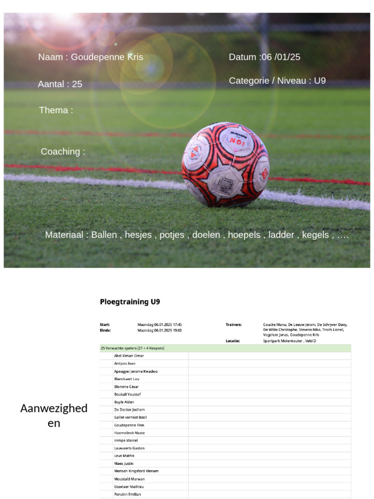 Training 6januari 25 U9 | PDF