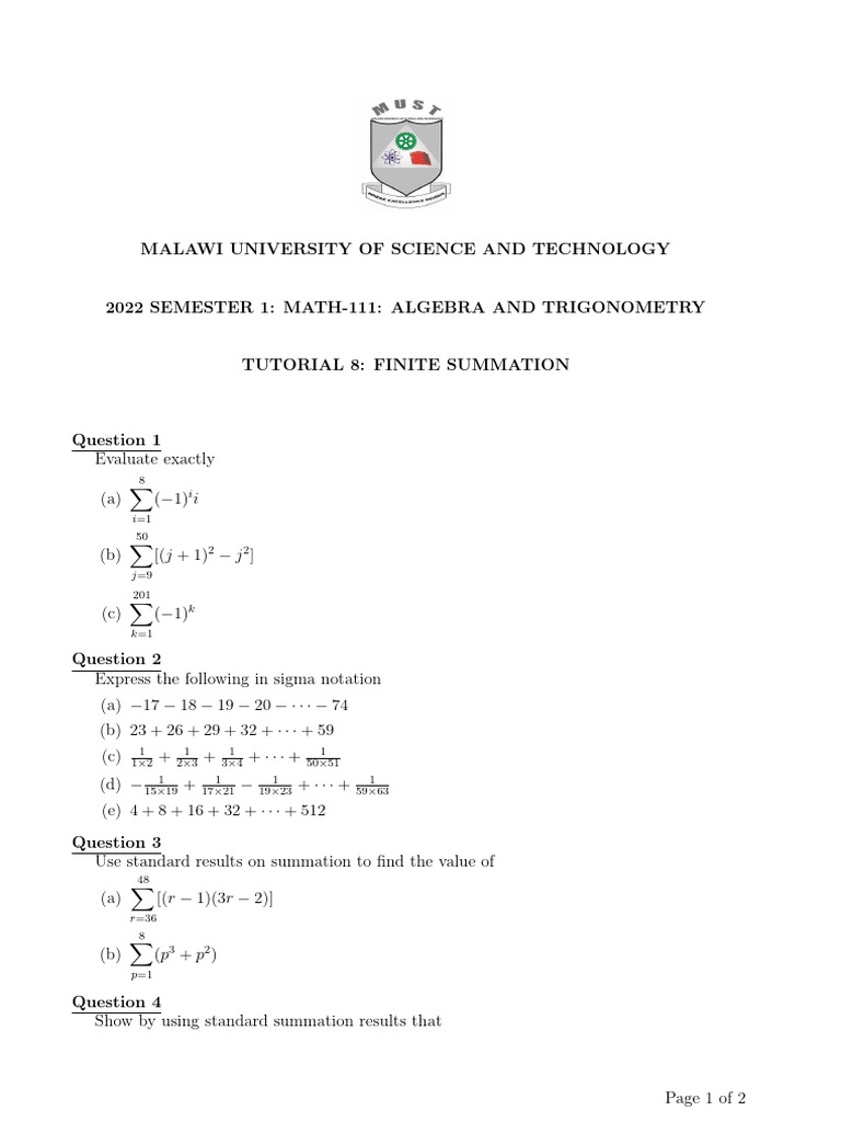 Tutorial - Finate Summation | PDF