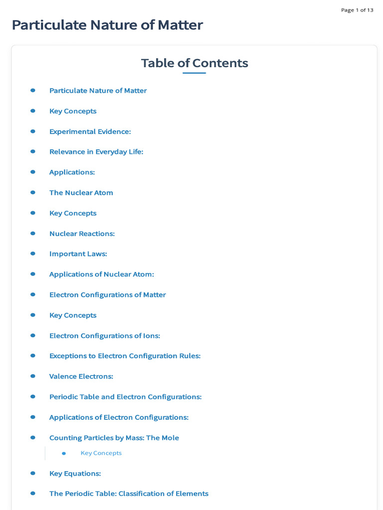 Particulate Nature of Matter Overview | PDF | Mole (Unit) | Nuclear Physics