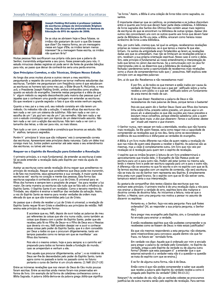Como Estudar As Escrituras - Joseph Fielding McConkie | PDF | Revelação ...