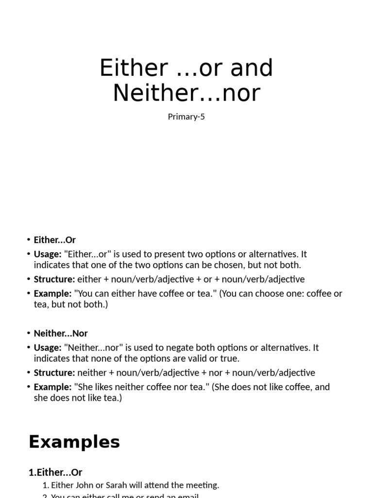 Understanding Either...Or and Neither...Nor | PDF