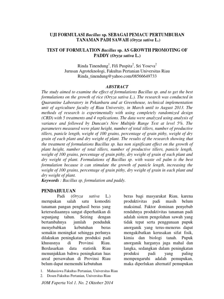 ID Uji Formulasi Bacillus SP Sebagai Pemacu | PDF