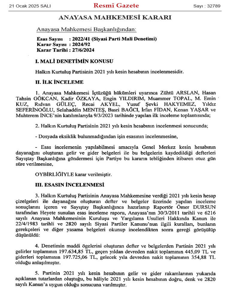 Anayasa Mahkemesi Karari: Resmî Gazete | PDF