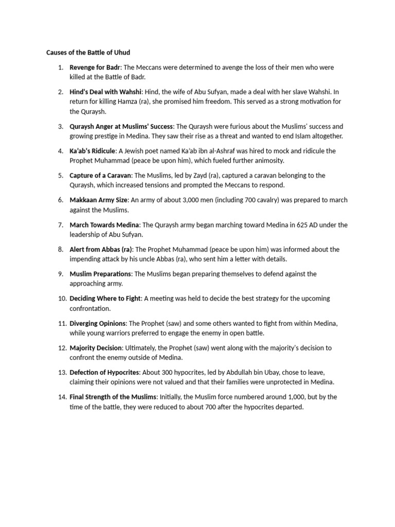Causes of the Battle of Uhud Explained | PDF