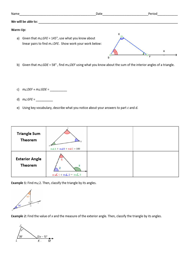 4.3 Triangle Angle Theorems - Guided Notes - GP and IP Problems | PDF