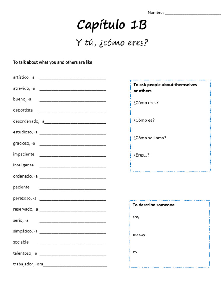 Describing Personality in Spanish | PDF | Adjective | Grammatical Gender