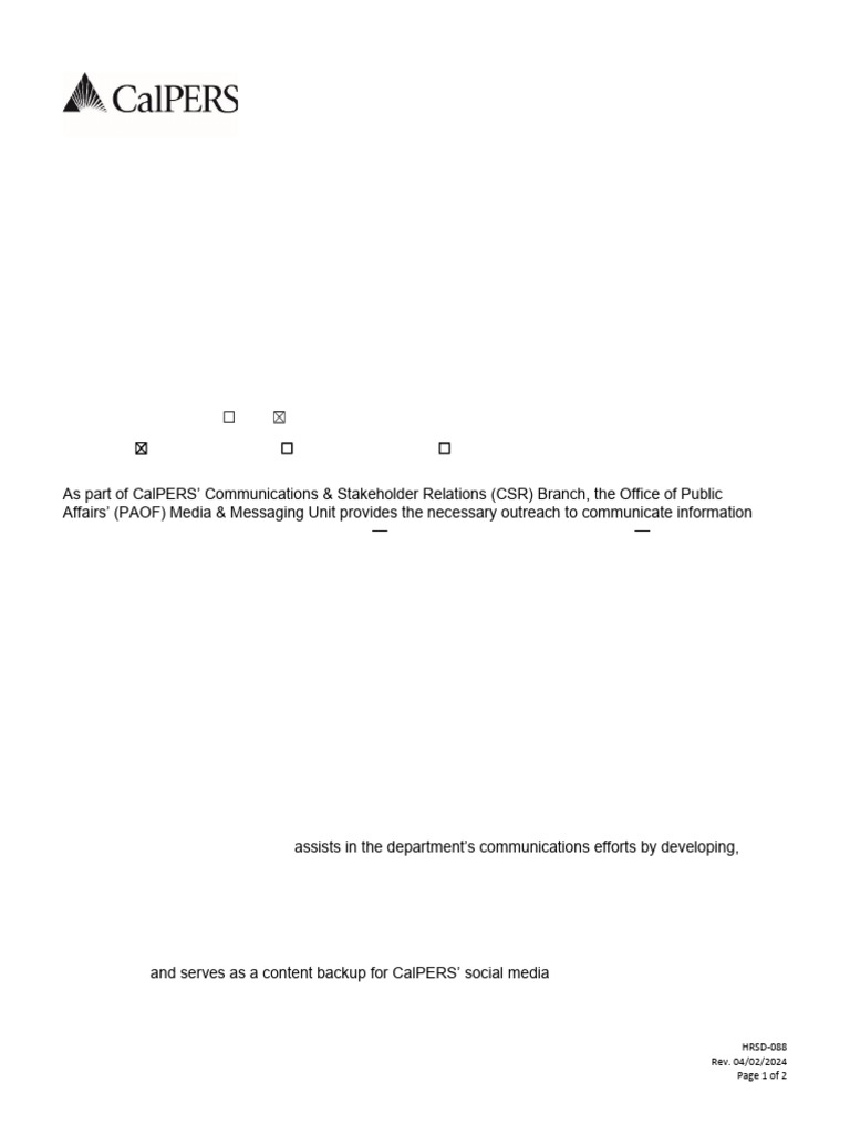CalPERS Content Creator Duty Statement | PDF | Cal Pers | Corporate ...