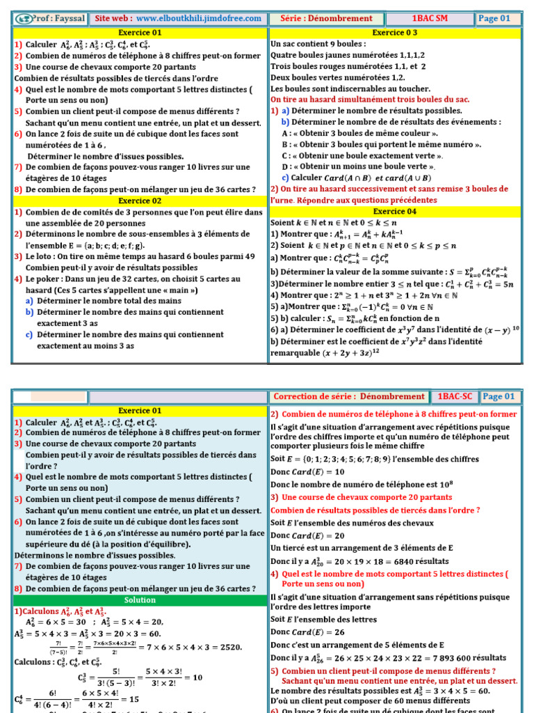 Denombrement Serie1 | PDF | Dé | Mathématiques