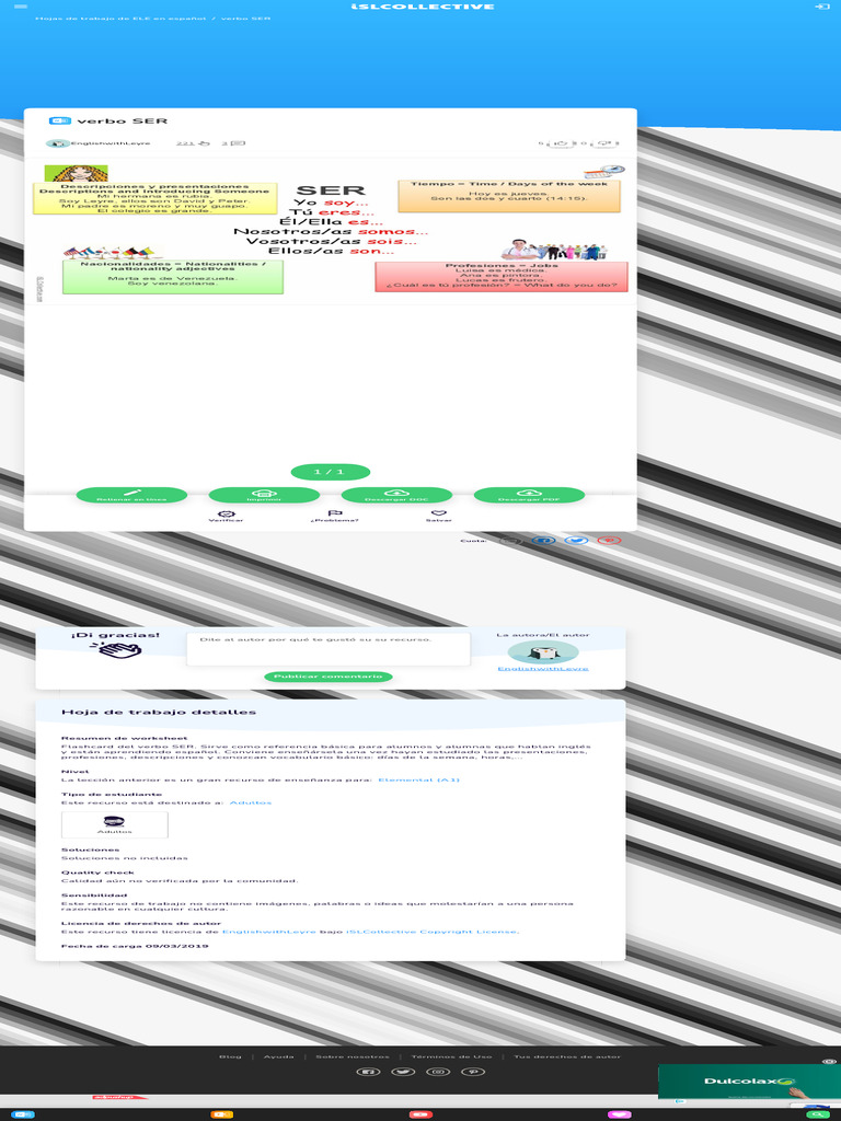 Verbo SER Español ELE Hojas de Trabajo PDF & | PDF