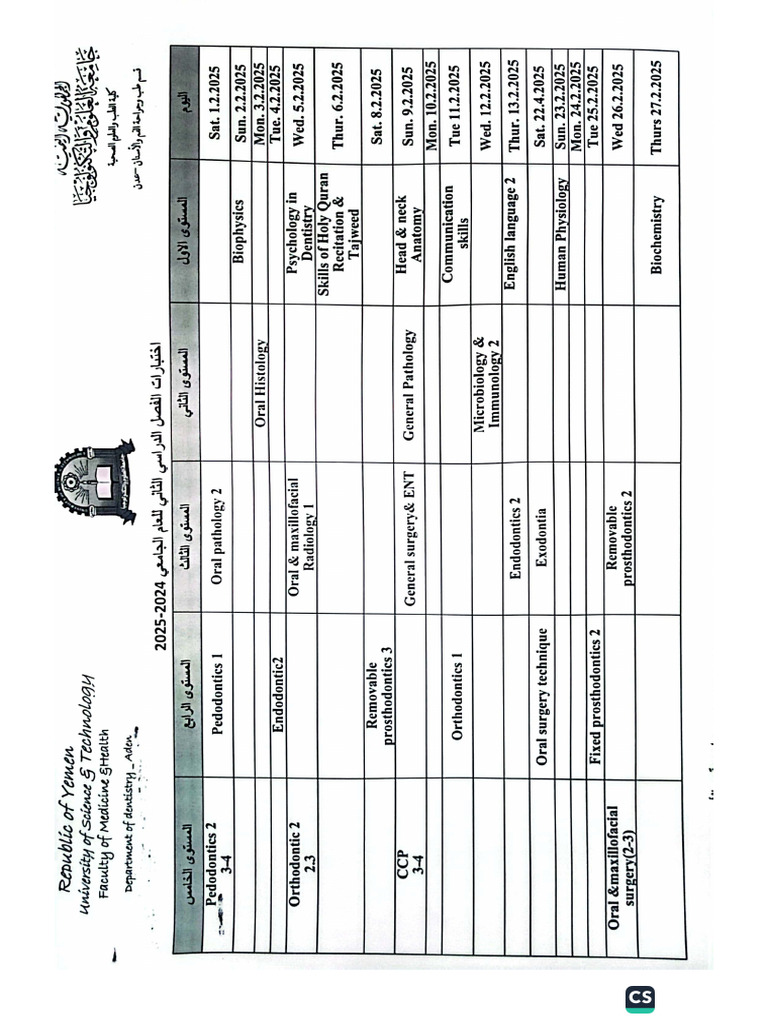 جدول اختبارات الفصل الثاني للعام الدراسي 202425 | PDF