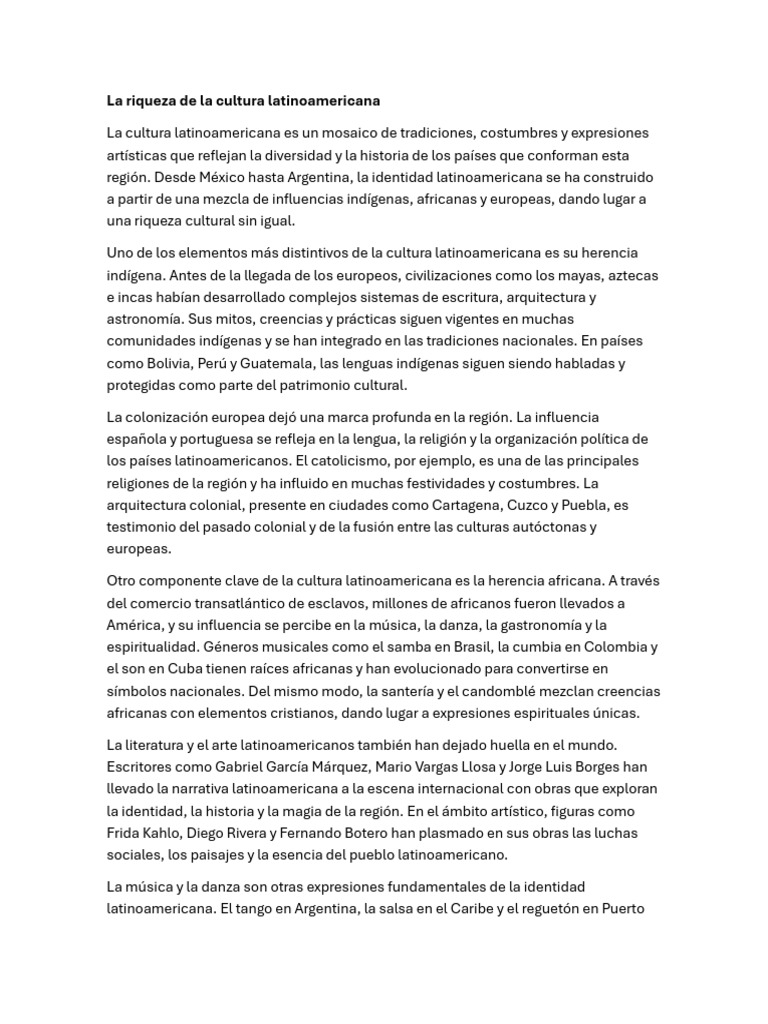 Riqueza de la Cultura Latinoamericana | PDF | America latina