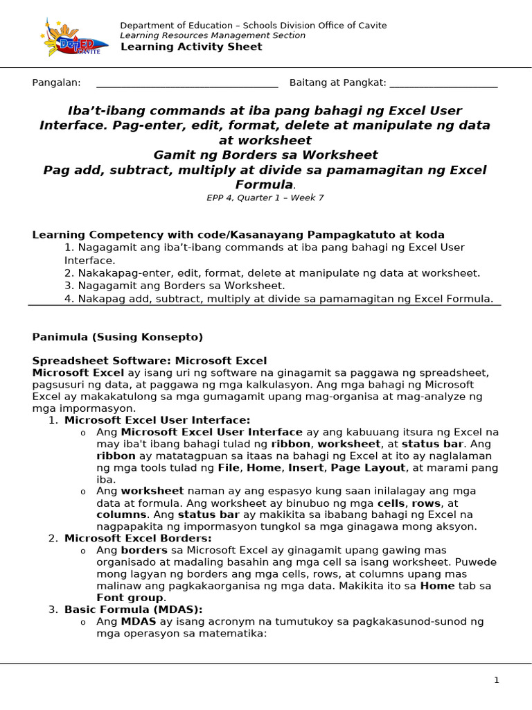 LAS-EPP 4 QTR1Wk7 | PDF