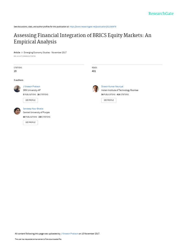 BRICS Equity Markets Financial Integration Analysis | PDF | Economies