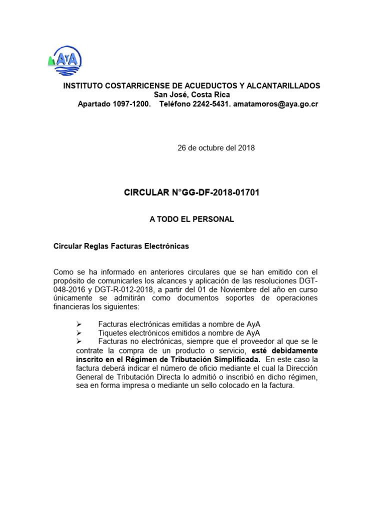 GG-DF-2018-01701 Circular 004 Factura Electrónica | PDF | Factura