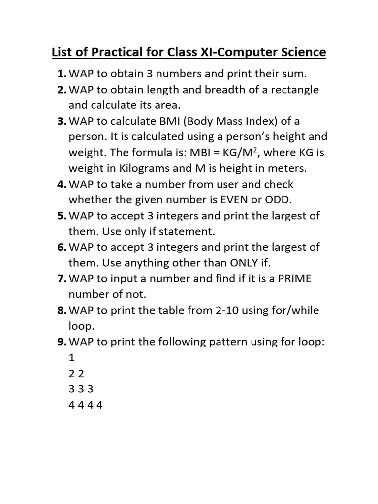 11-Cs Practicals List 2023-24 | PDF
