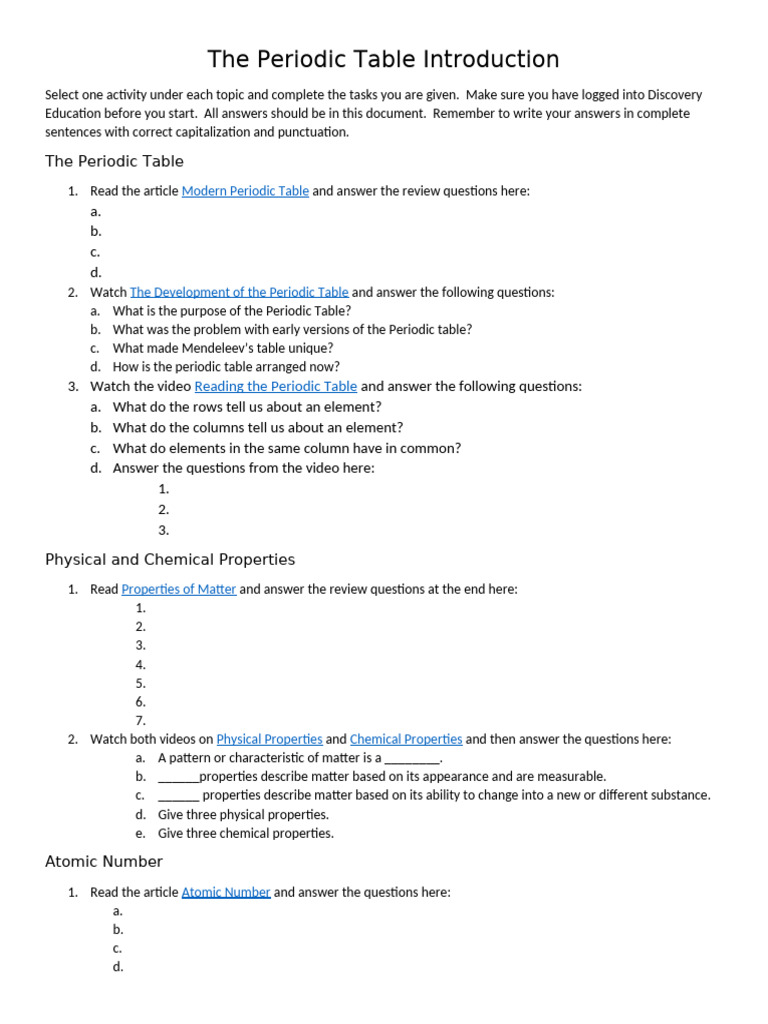 The Periodic Table Introduction 1 Pdf Atoms Periodic Table
