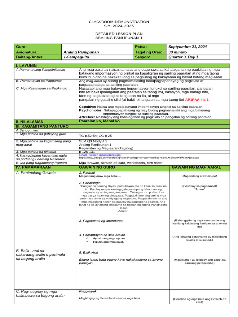 Detailed Lesson Plan AP - 1 | PDF