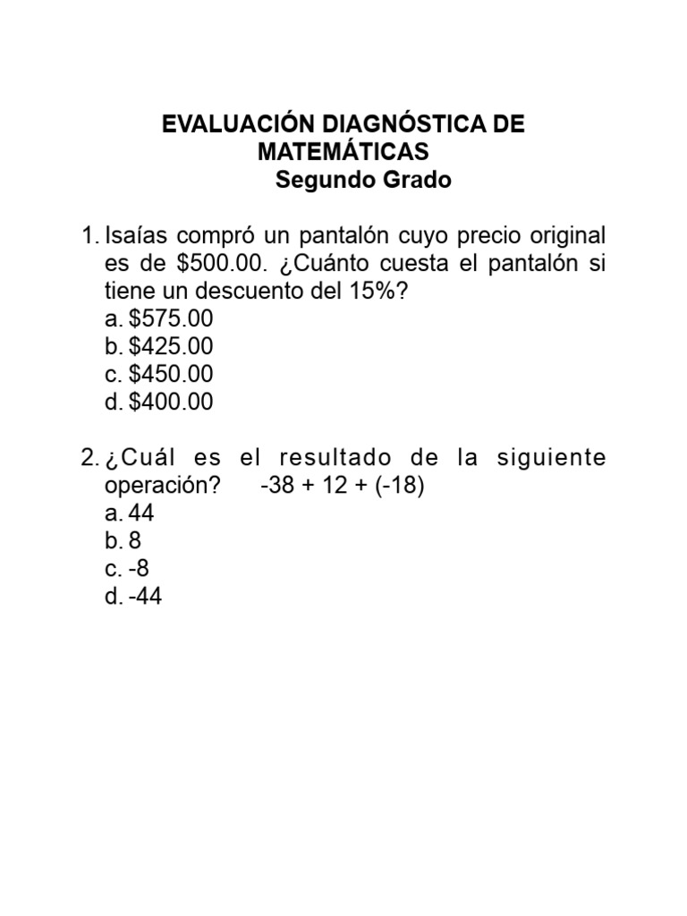 Examen Diagnostico Segundo Grado | PDF | Triángulo | Matemática Elemental