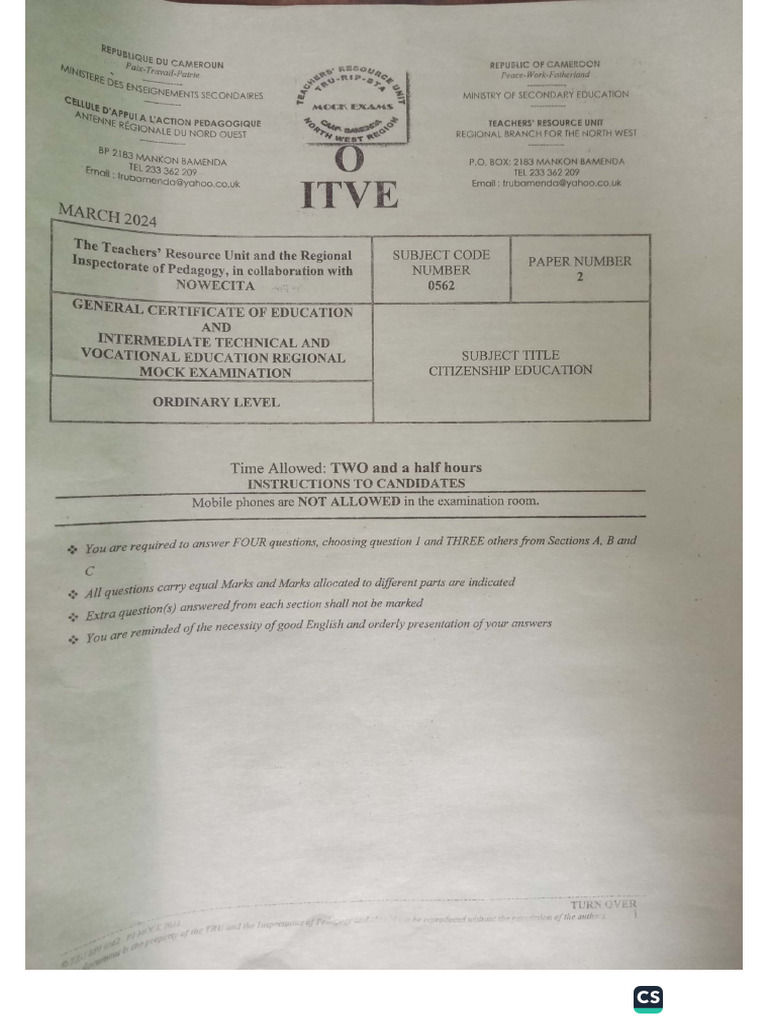 0562 Citizenship NW Mock Paper 2 2024 | PDF