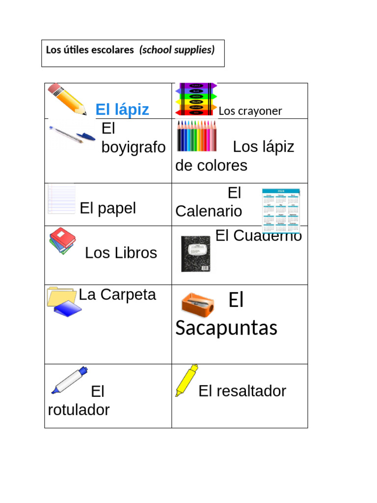Útiles y Objetos de Aula | PDF