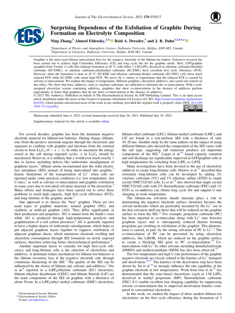 Graphite Exfoliation and Electrolyte Effects | PDF | Lithium Ion ...