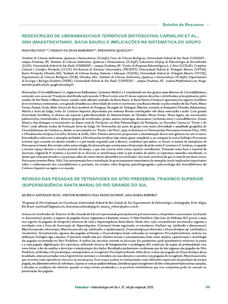 Andrade-Silva 2022 Revisão Das Pegadas de Tetrápodes Sítio Predebon | PDF