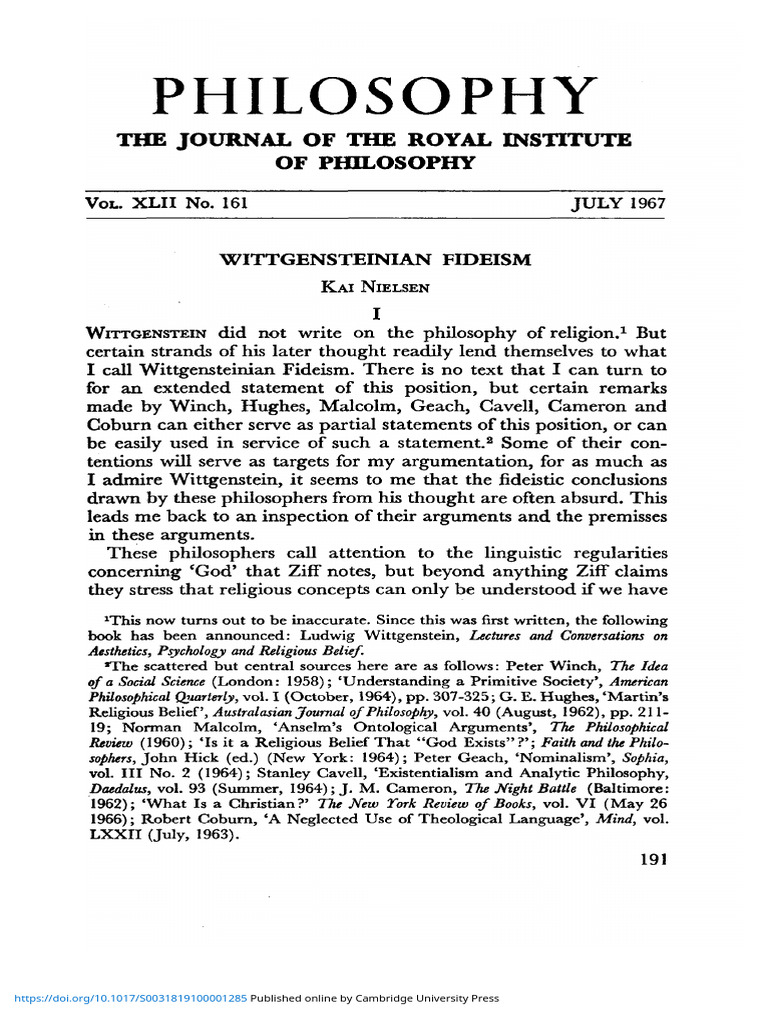 Wittgensteinian Fideism | PDF | Logic | Reason