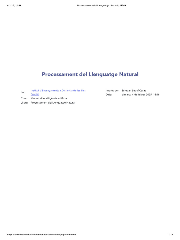 Processament Del Llenguatge Natural - IEDIB | PDF