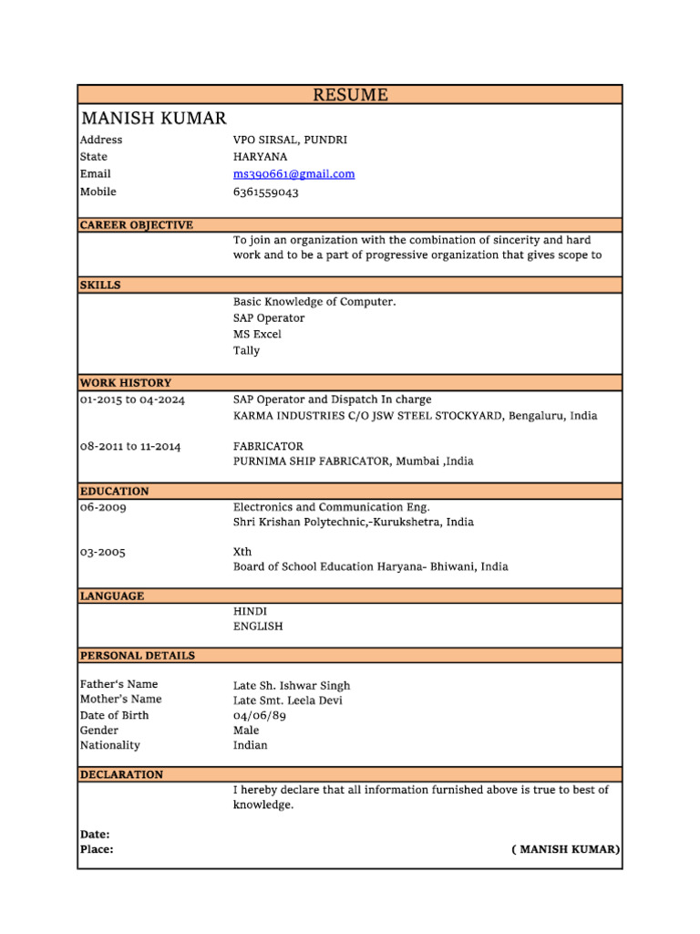 Manish Kumar Resume | PDF