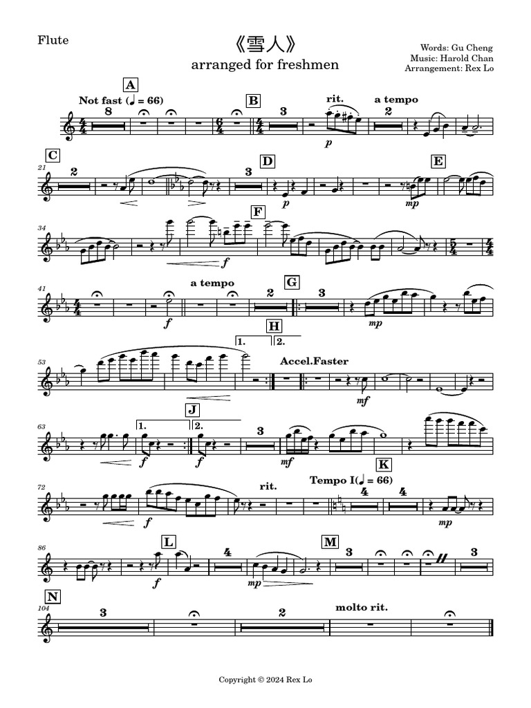 Flute Arrangement of "Snowman" for Freshmen | PDF | Musical Forms ...
