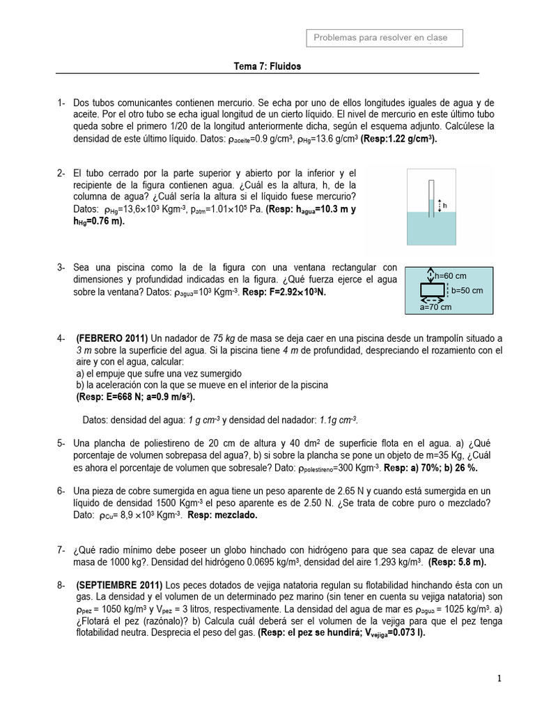 Tema7 Fluidos | PDF | Agua | Densidad