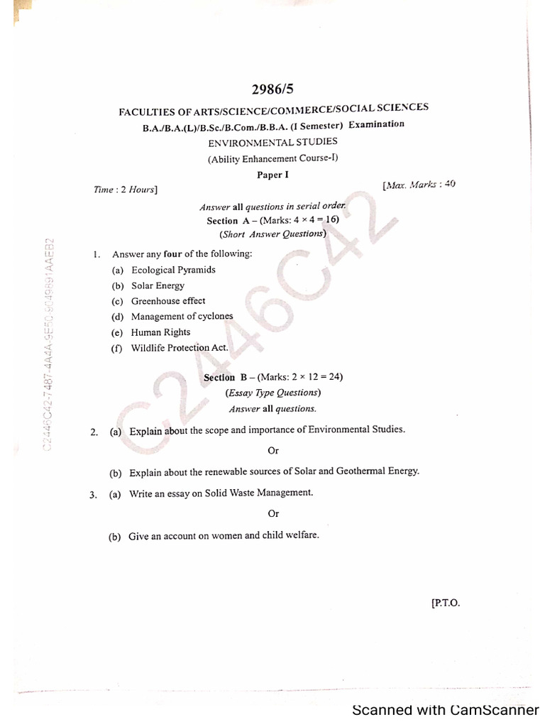 Bcom 1st Sem Model Papers Covid 19 Pattern | PDF