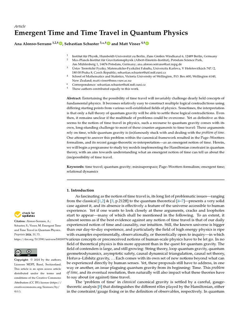 Emergent Time and Time Travel in Quantum Physics | PDF | Schrödinger ...