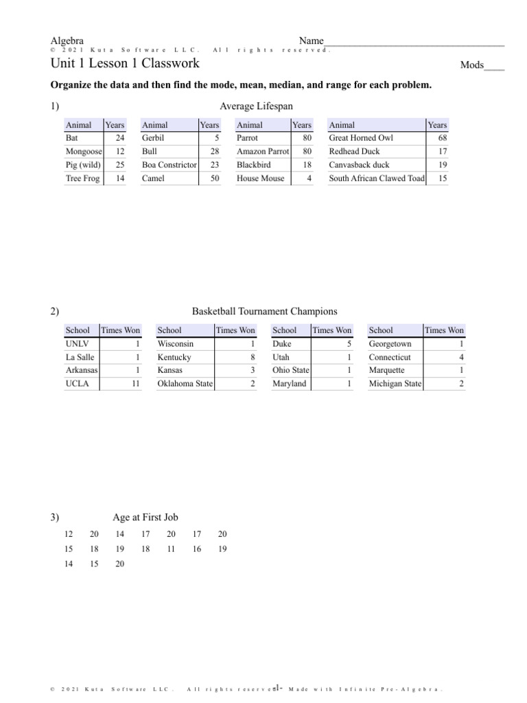ZOEY BUCIO - Alg Unit 1 Lesson 1 Classwork WS | PDF | Ncaa Division I Basketball