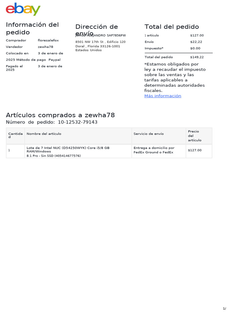 Detalles Del Pedido - Ebay2 | PDF
